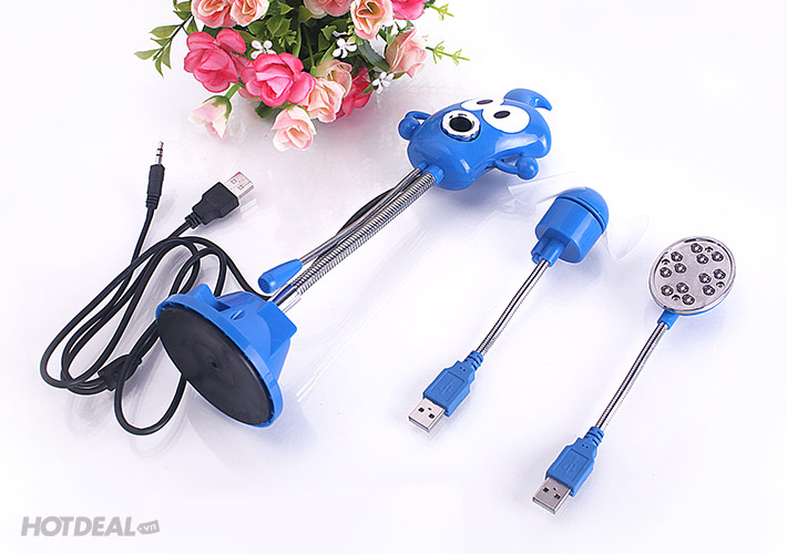 Webcam Hình Chú Hề + Đèn Led + Quạt Đa Năng