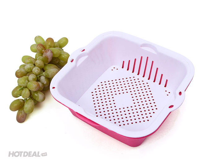 Combo 2 Bộ Thau Rổ Vuông Rửa Rau Củ Quả