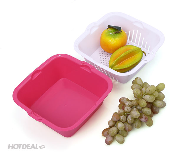 Combo 2 Bộ Thau Rổ Vuông Rửa Rau Củ Quả