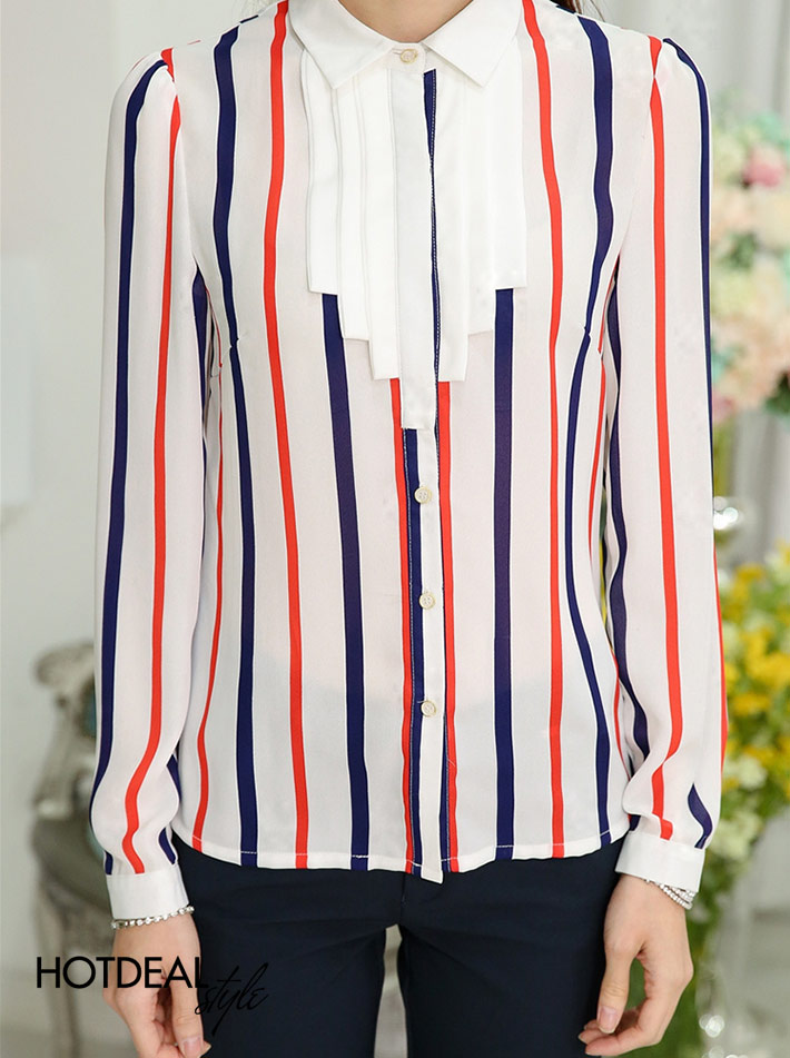 Áo Sơ Mi Sọc Cổ Xếp Trụ