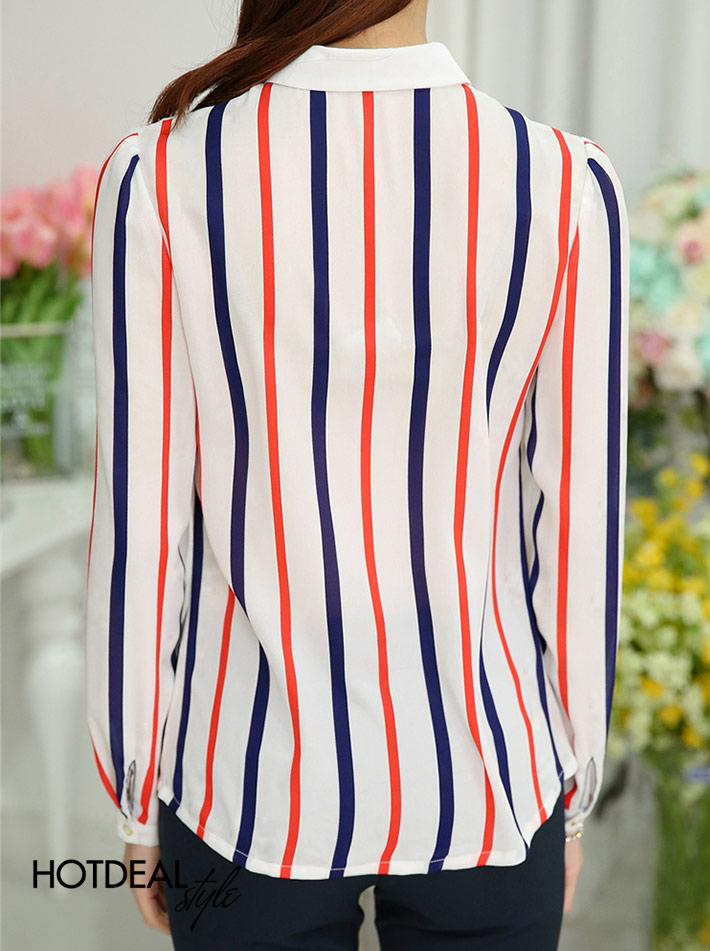 Áo Sơ Mi Sọc Cổ Xếp Trụ