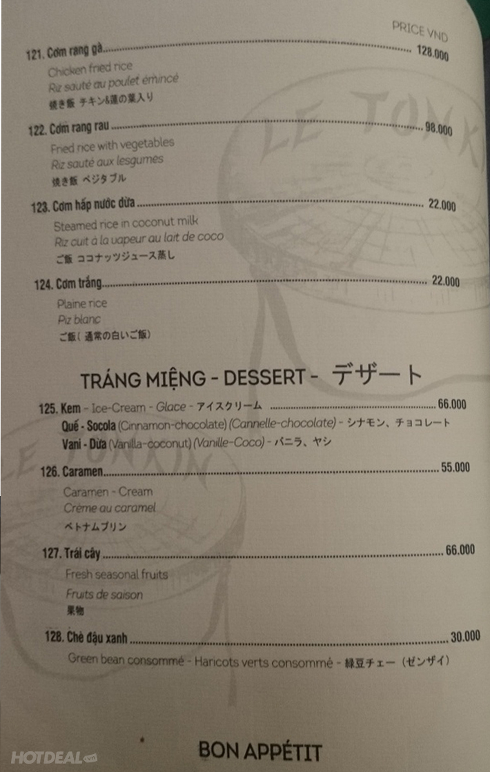 Thưởng Thức Toàn Bộ Menu Tại Nhà Hàng LE TONKIN Hà Nội