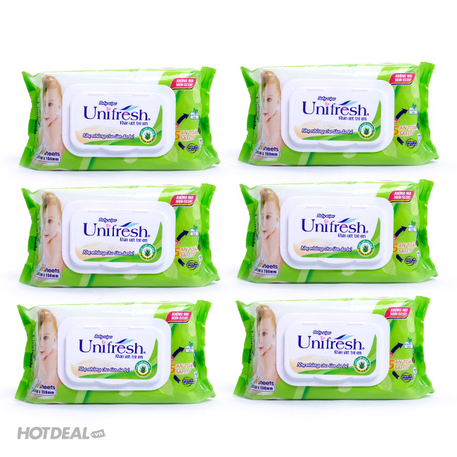 Combo 6 Bịch Khăn Uớt Unifresh 80 Miếng/ Gói