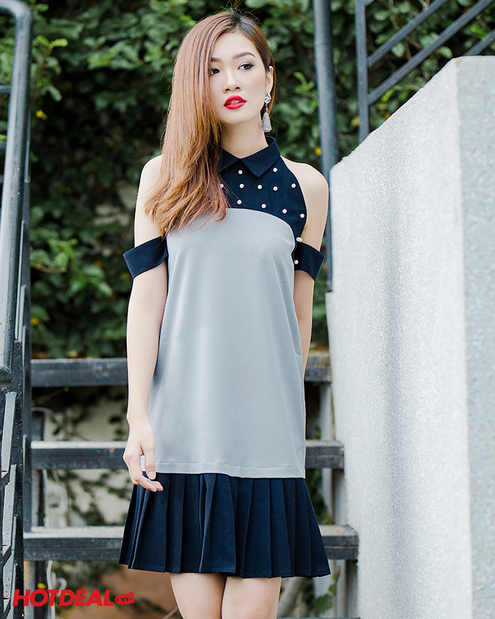 Đầm Yếm Đính Hạt Chân Váy Dập Ly